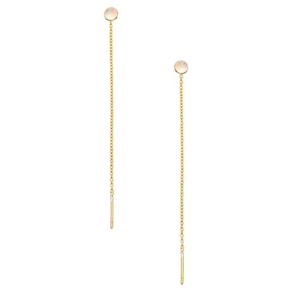 HEATHER HAWKINS Speedway Four Millimeter Gemstone Threader Post Earrings Rainbow Moonstone Goldfilled - Yellow