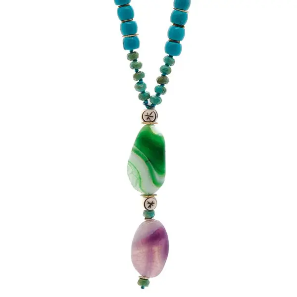 EBRU JEWELRY Pink / Blue / White Turquoise Gemstone Beaded Long Necklace Turquoise - Pink/blue/white