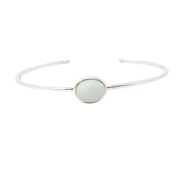 HARFI Blue / Silver March Birthstone Aquamarine Minimalist Silver Bangle - Blue/silver