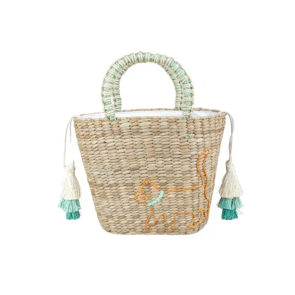 Likhâ Mini Tote Bag With Embroidered Cat - Orange