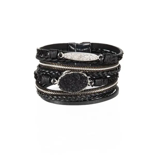 Saachi Sparkly Druzy Braided Bracelet - Black