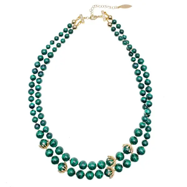 FARRA Malachite Double Strands Sophisticated Necklace
