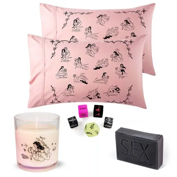 BLACK CAKE Scorpio Pleasure Pack- Zodiac Horoscope Love Pillowcase, Soap,candle Set - Pink