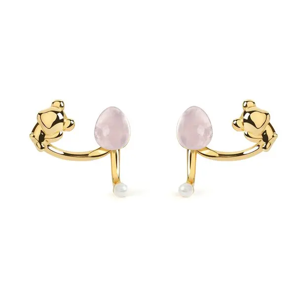 FREQNC ATELIER Cuddly Bear Earrings Rose Quartz Ear Jackets - Pink