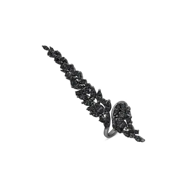 SALLY SKOUFIS Renaissance Ring With Made Cz Diamond Stimulant In Premium Rhodium - Black