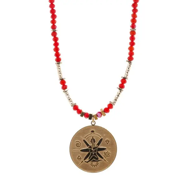 EBRU JEWELRY Gold / Red Spiritual Energy Beaded Yoga Choker Necklace - Gold/red