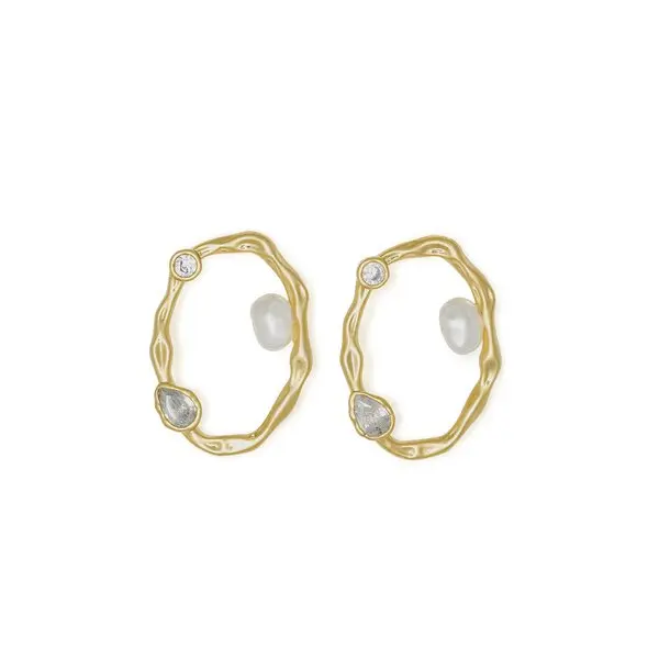 SHABELLA NYC Pearl Mirror Earrings - Gold
