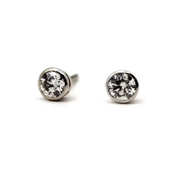 VICSTONENYC FINE JEWELRY Natural Diamond Bezel Setting Stud Earrings With Screw Back - White