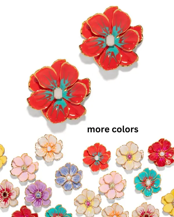 THE PINK REEF Large Jewel Box Floral Earrings In Coral - Red