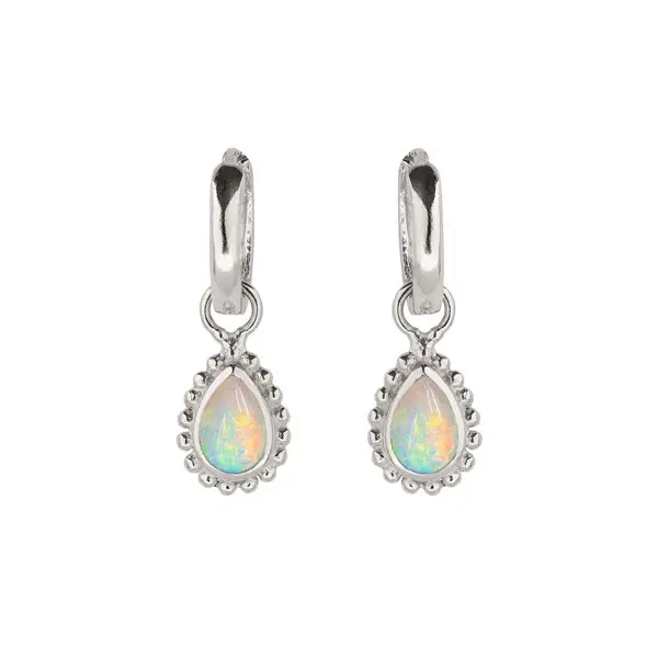 CHARLOTTE'S WEB JEWELLERY White / Silver October Birthstone Sterling Silver Huggie Hoops Opal - White/silver