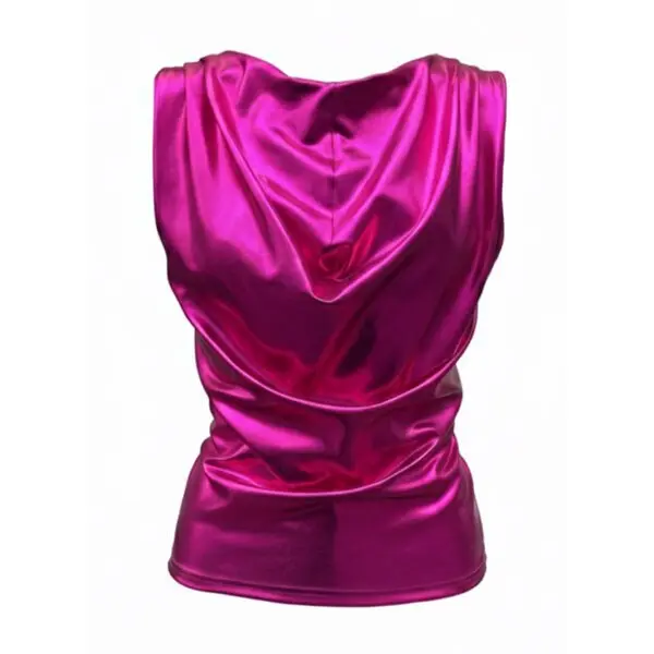 IMAATU Onu Glam Metallic Shine Sculpting Elastic Faux Leather Waterfall Top - Pink