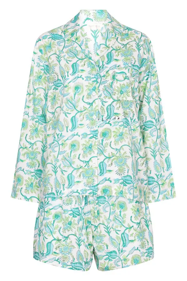 NOLOGO-CHIC Hand Block Printed Cotton Pj Shorts Set Apple - Green