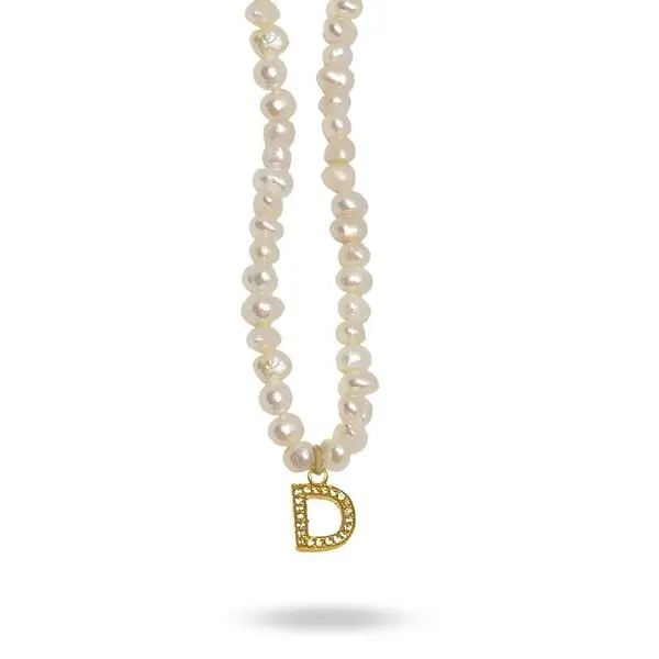 LINYA JEWELLERY Mono Letter Pearl Necklace D - Gold