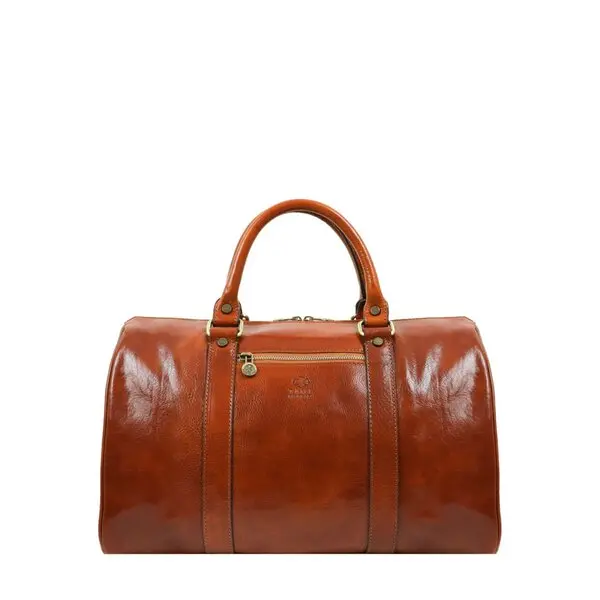TIME RESISTANCE Small Leather Overnight Bag, Duffel Bag In Cognac The Ambassadors - Brown