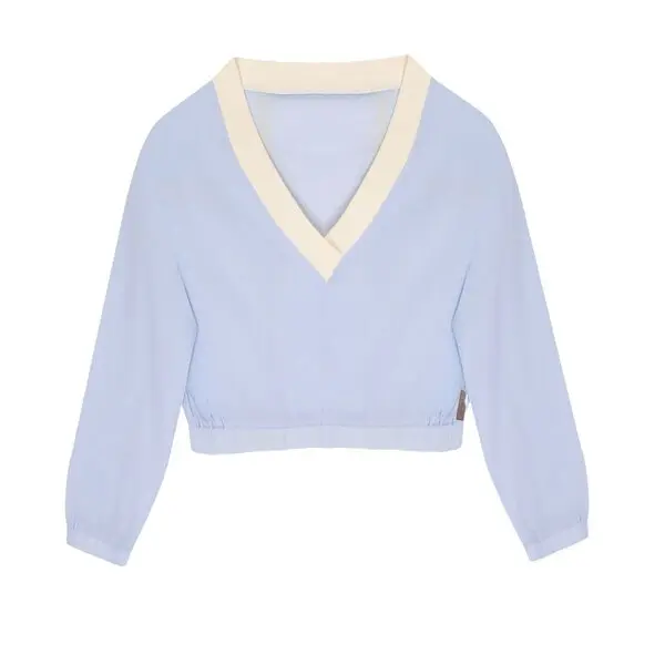 YORSTRULY Vale Sweatshirt V Neck Cropped Sweatshirt In Poplin - Blue