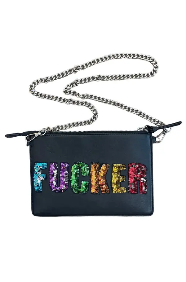 ANY OLD IRON Rainbow Sequin Fancy Fucker Leather Bag - Black