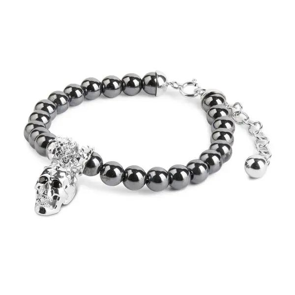 KASUN LONDON Skull Pearl Bracelet - Silver