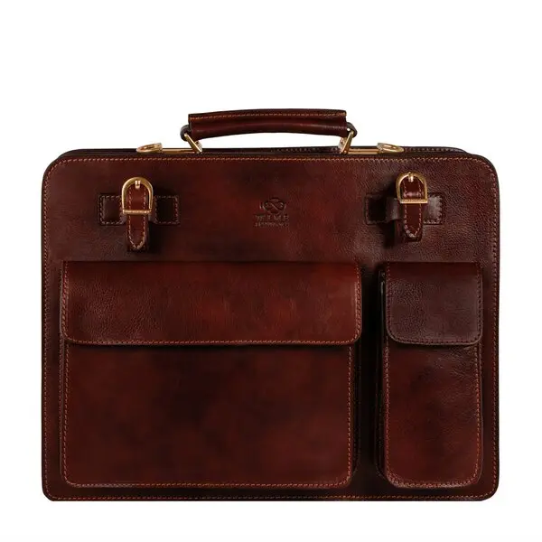 TIME RESISTANCE Leather Satchel Bag Briefcase The Prophet - Brown