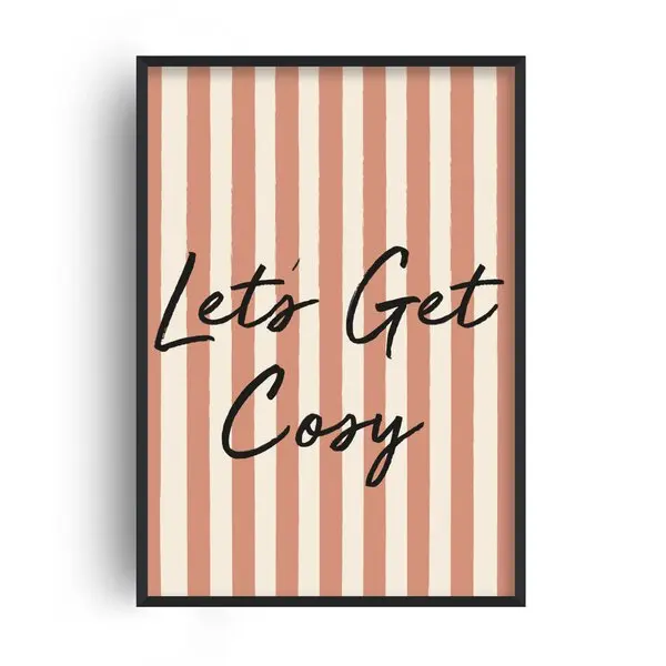 FANCLUB Neutrals Retro Striped Lets Get Cosy Retro Bedroom Art Print A2 - Orange