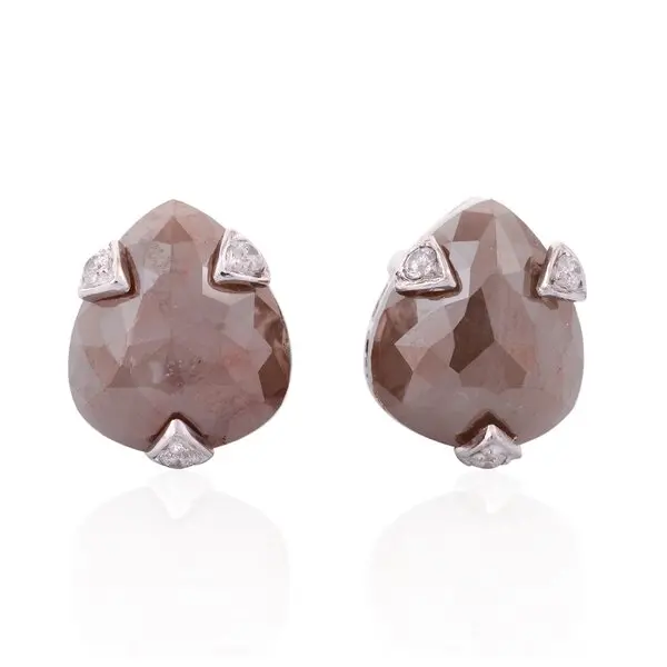 ARTISAN Brown / White Rose Cut Brown Diamond Stud Earrings In 18k White Gold - Brown/white