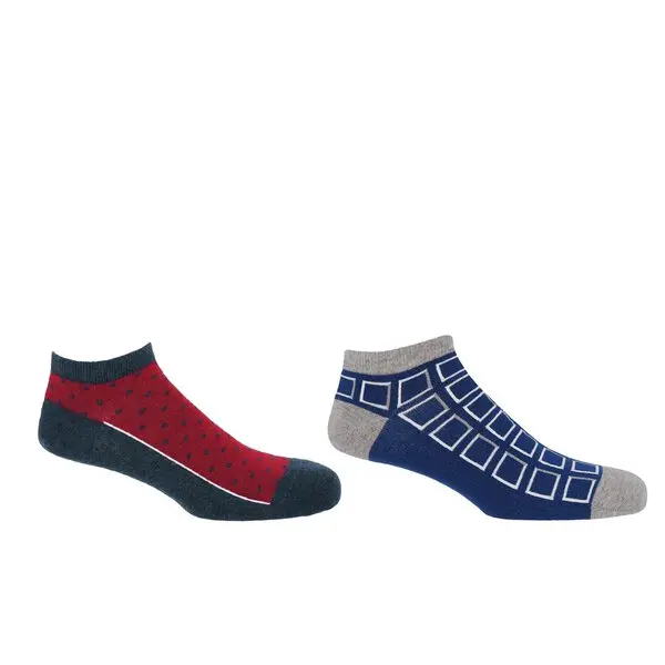 PEPER HAROW - MADE IN ENGLAND Cube & Polka Denim Trainer Socks Bundle - Blue