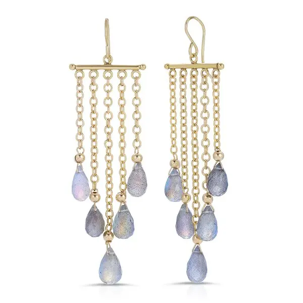 HEATHER HAWKINS Three Tier Chandelier Gemstone Earrings Labradorite Goldfilled - Blue