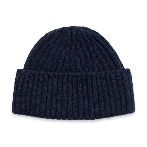 PAUL JAMES KNITWEAR Midweight Lambswool Polperoo Fisherman Beanie Oxford - Blue