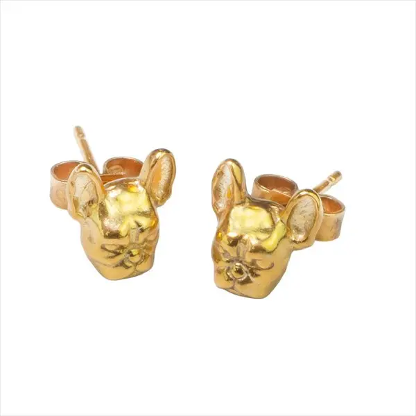 SIMON KEMP JEWELLERS French Bulldog Stud Earrings Eighteen Carat On Solid Sterling Silver - Gold