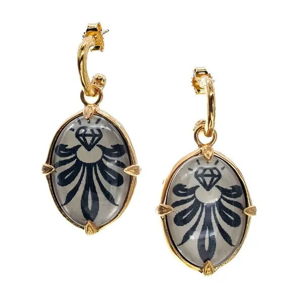 GEM KINGDOM Black / White / Gold Gold Plated Bloom Earrings White - Black/white/gold