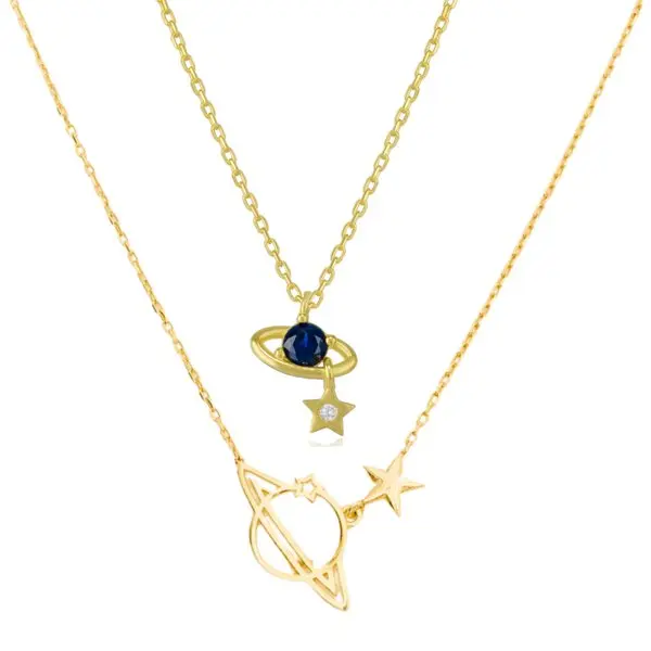 SPERO LONDON Double Saturn Necklace Layering Set Sterling Silver - Gray