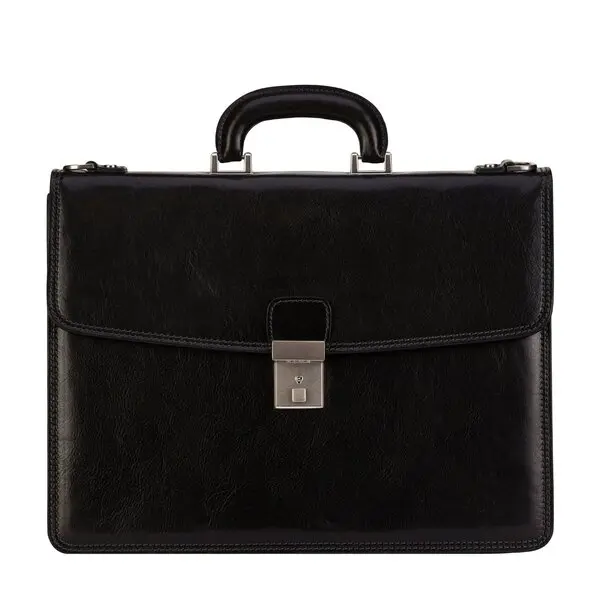 TIME RESISTANCE Leather Briefcase The Sound Of The Mountain - Black