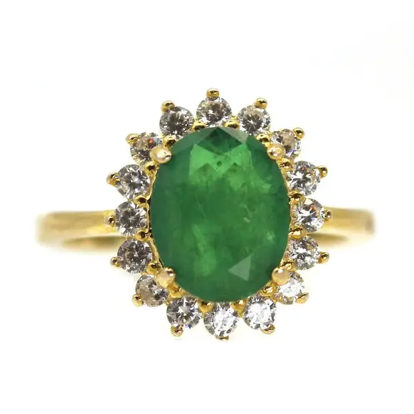 VICSTONENYC FINE JEWELRY Unique Green Stone Halo Vermeil Ring - Gold