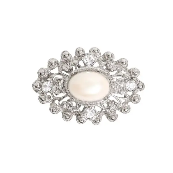 CARAMEL VINTAGE JEWELLERY Plated Faux Pearl Brooch - Silver