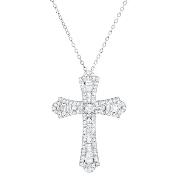 KYLIE HARPER Luxurious Diamond Cz Cross Pendant In Sterling - Silver