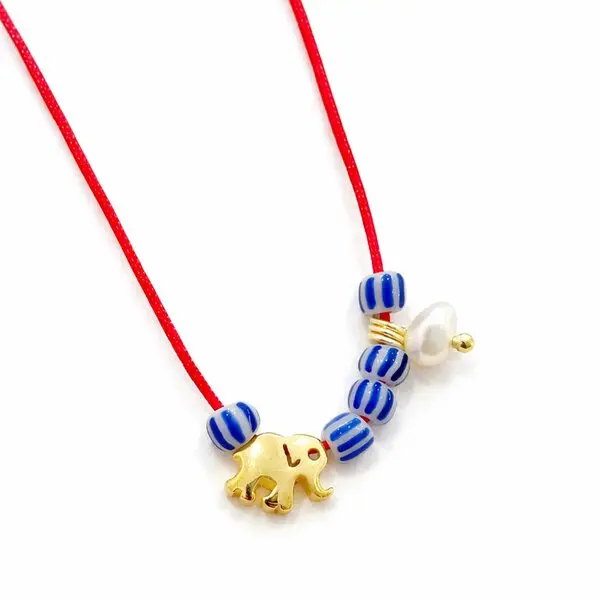 THE PHEIA Elephant Charm Cord Necklace - Gold