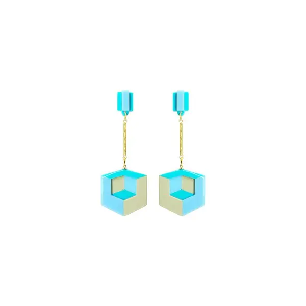 GISSA BICALHO Neutrals Handmade Acrylic Earring Double Cube Turquoise - Blue