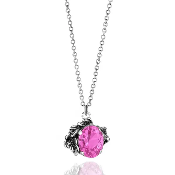 UNALOE Silver / Pink Coleus Ovalis Sterling Silver Necklace With Oval Pink Zirconia Leaf Pendant – Elegant Jewelry - Silver/pink