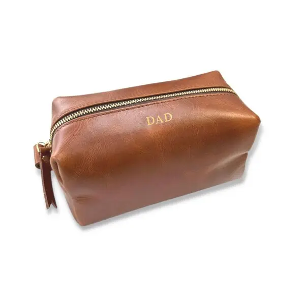 VIDA VIDA Dad Leather Travel Wash Bag - Brown