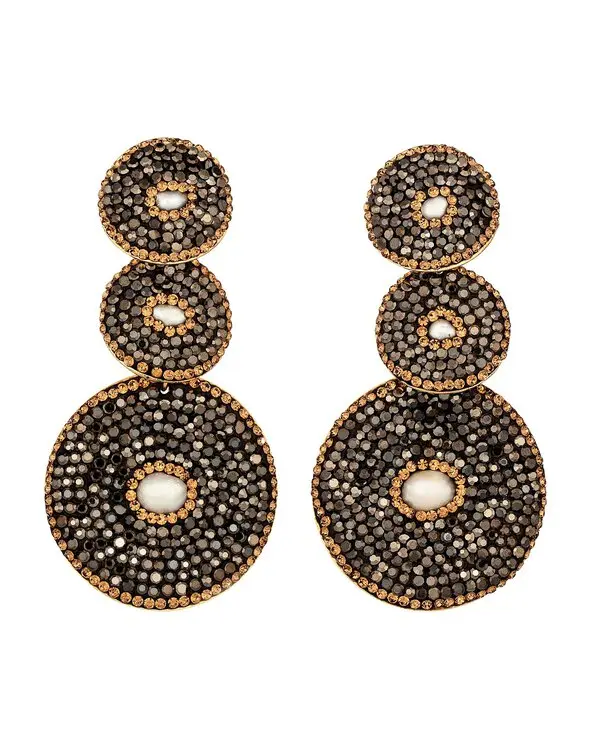 CRYSTALS AND CO Large Diamond Three Drop Earrings - Black