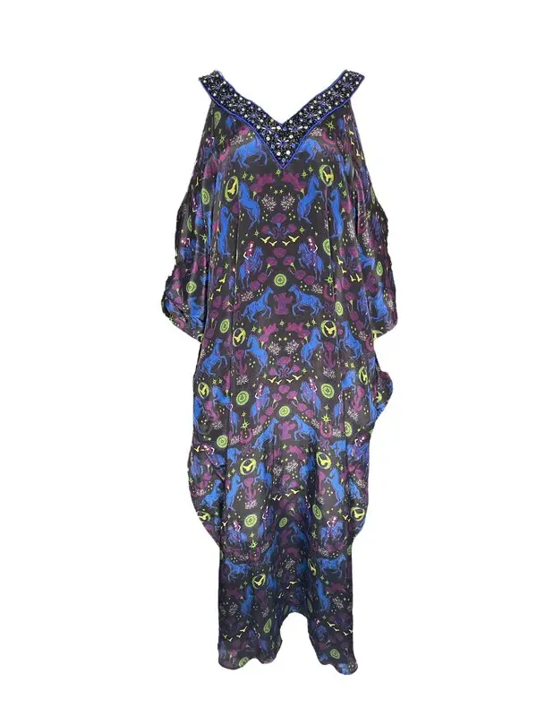 ANY OLD IRON Black / Blue Hand-beaded Neckline High Horse Dress - Black/blue