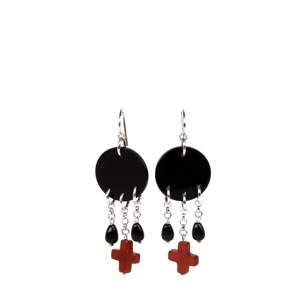 ADDICTED2 Black / Red / Silver Latona Earrings With Cross - Black/red/silver