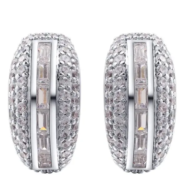 ONEWILDONE Flex Pavé Huggie Earrings With Baguette Accent Stones - Silver
