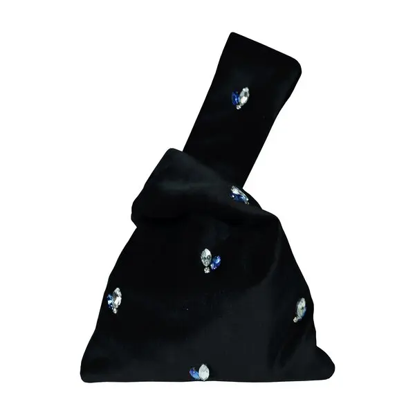 2KSTYLE Blumarine Crystal Hand Embellished Velvet Mini Wristlet Pouch - Black