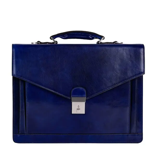 TIME RESISTANCE Classic Design Leather Briefcase The Magus - Blue
