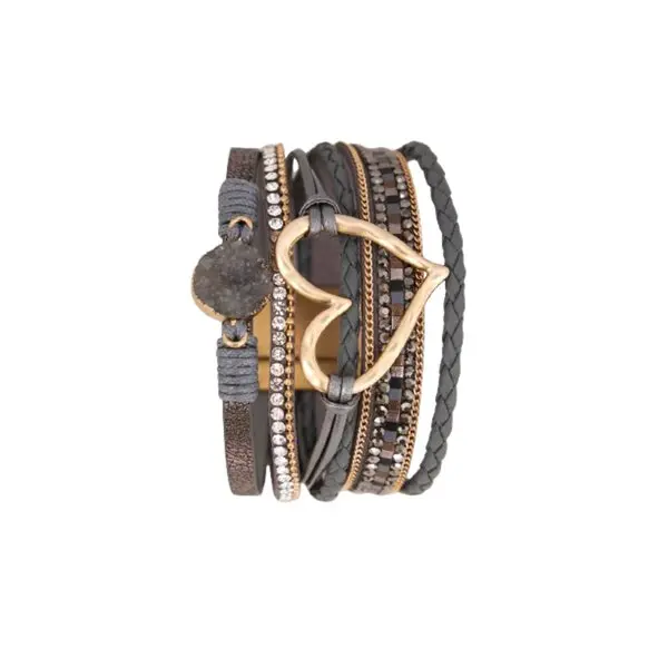 Saachi Golden Heart Druzy Charcoal Bracelet - Black