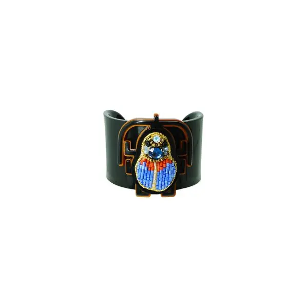 GISSA BICALHO Brown / Blue Handmade Acrylic Bracelet Scarab Embroidered Topaz - Brown/blue