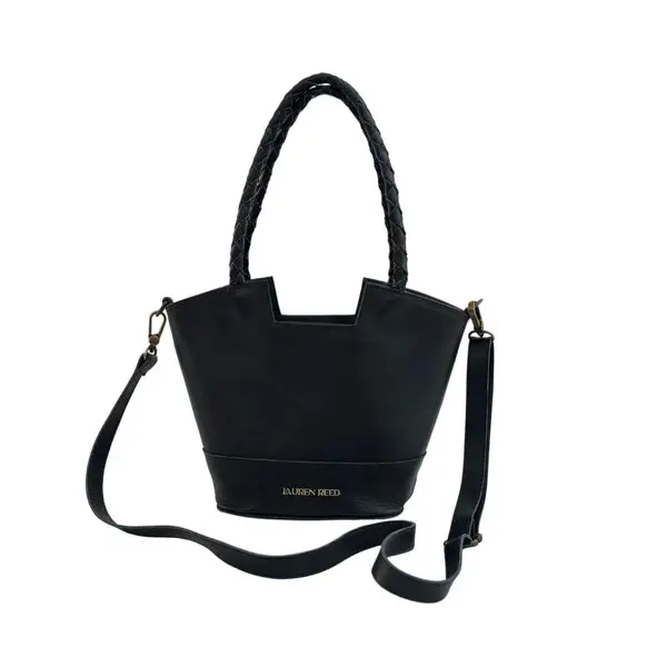 LAUREN REED CO Mini Leather Crossbody Bag With Braided Straps - Black