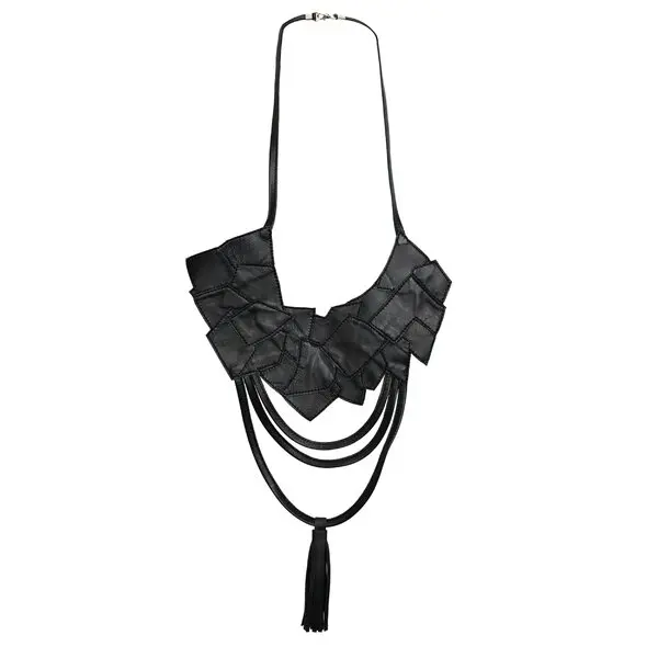 METAMORPHOZA Oversize Genuine Leather Necklace - Black