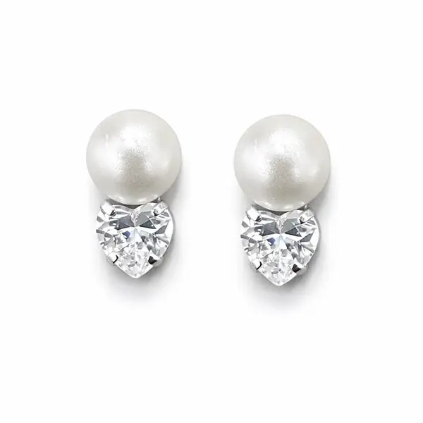MAISON DE GALA Pearl & Heart Crystal Stud Earrings
