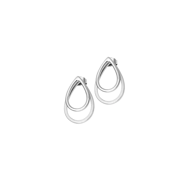 LUCY QUARTERMAINE Double Petal Earrings Front & Back - Silver